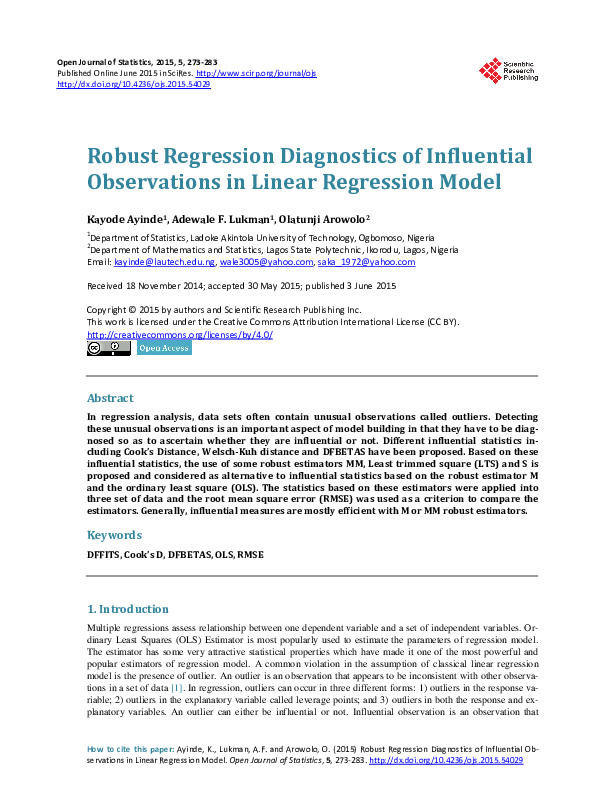 (PDF) Robust Regression Diagnostics of Influential Observations in ...