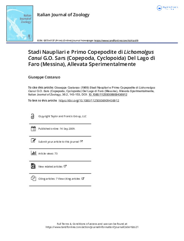 (PDF) Stadi Naupliari e Primo Copepodite di Lichomolgus Canui G.O. Sars ...