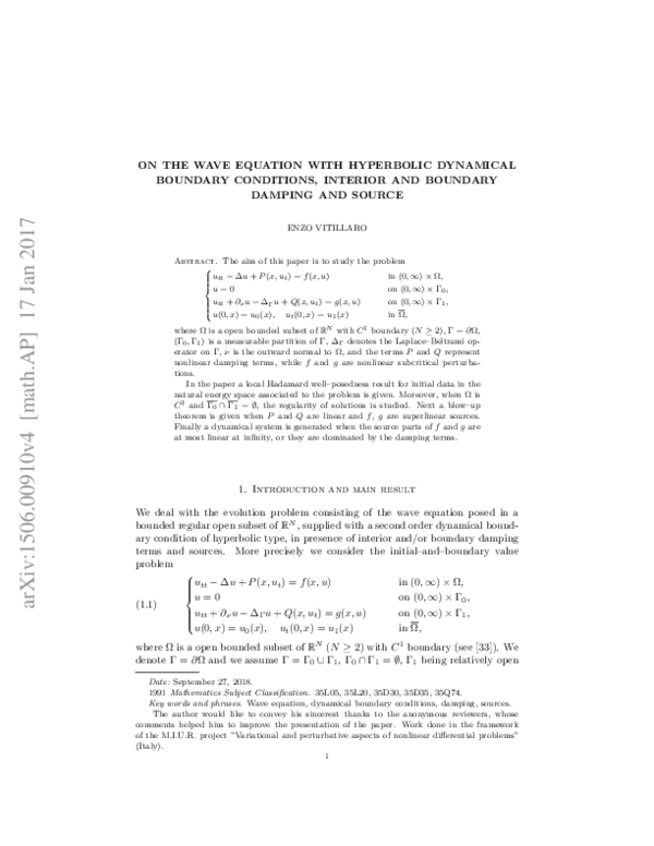 (PDF) On the Wave Equation with Hyperbolic Dynamical Boundary Conditions, Interior and Boundary ...