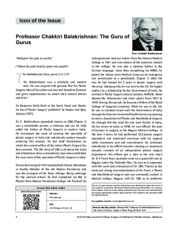 (PDF) Professor Chakkiri Balakrishnan: The Guru of Gurus