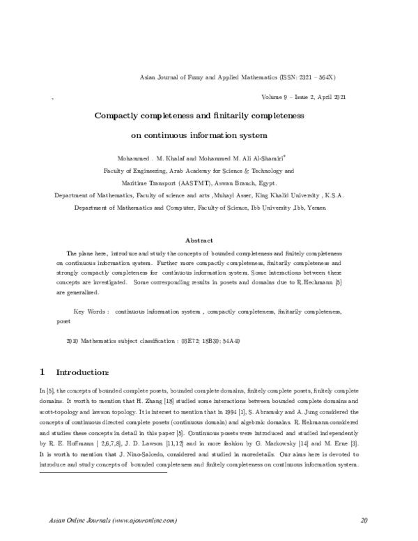 (PDF) Compactly Completeness and Finitarily Completeness on Continuous ...