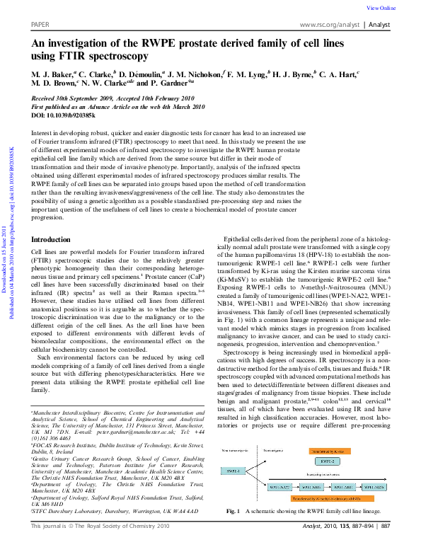 (PDF) An investigation of the RWPE prostate derived family of cell lines using FTIR spectroscopy ...