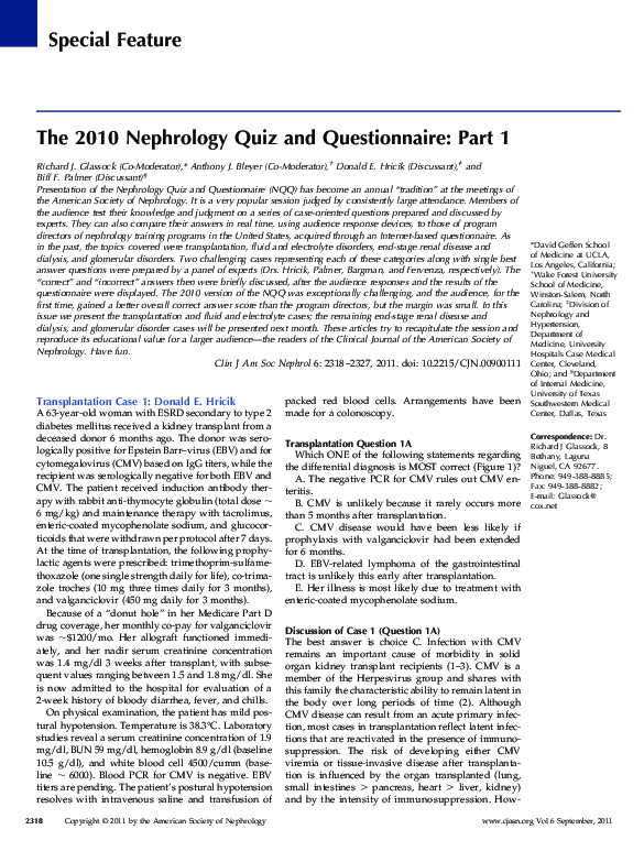 (PDF) The 2010 Nephrology Quiz and Questionnaire: Part 1