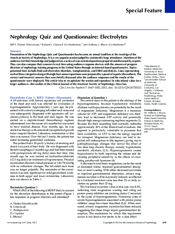 (PDF) Nephrology Quiz and Questionnaire: Electrolytes