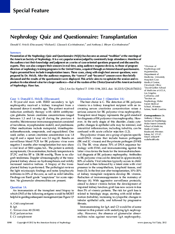 (PDF) Nephrology Quiz and Questionnaire: Transplantation
