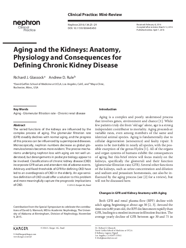 (PDF) Aging and the Kidneys: Anatomy, Physiology and Consequences for Defining Chronic Kidney ...