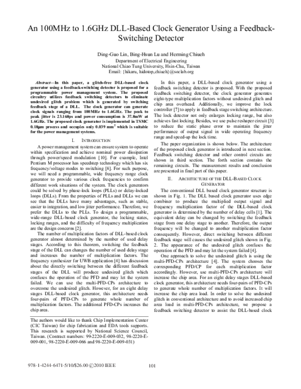 Pdf An 100mhz To 16ghz Dll Based Clock Generator Using A Feedback Switching Detector 