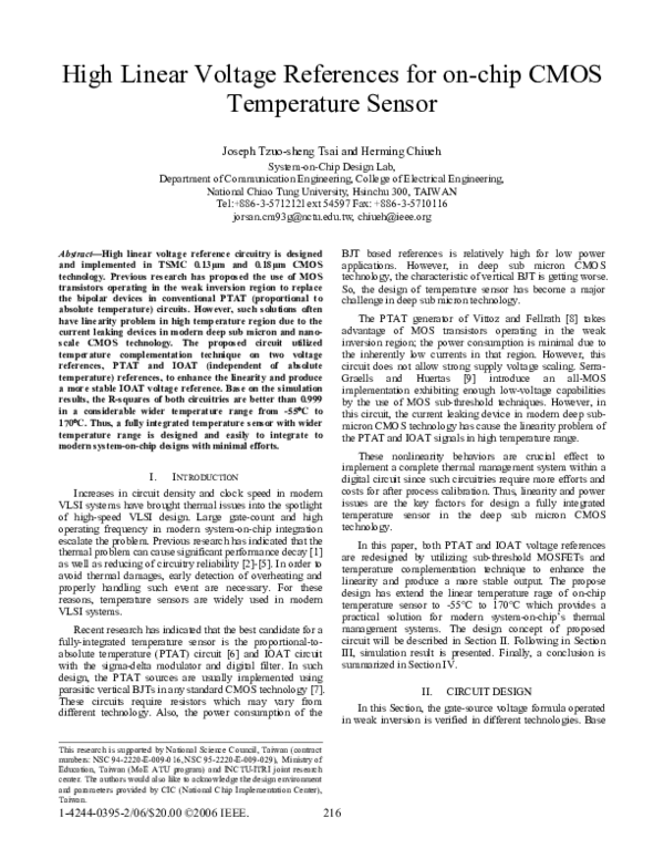 (PDF) High Linear Voltage References for on-chip CMOS Temperature Sensor