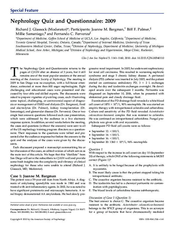 (PDF) Nephrology Quiz and Questionnaire: 2009