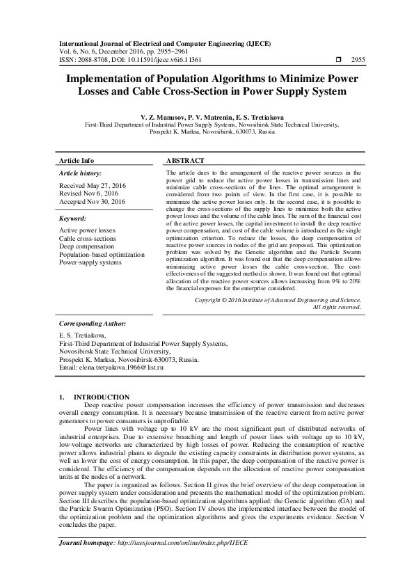 Pdf Implementation Of Population Algorithms To Minimize Power Losses