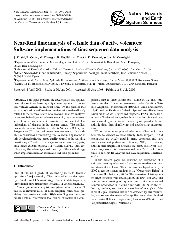 (PDF) Near-Real time analysis of seismic data of active volcanoes ...