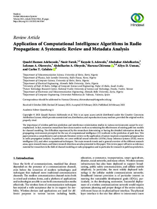 Pdf Application Of Computational Intelligence Algorithms In Radio Propagation A Systematic