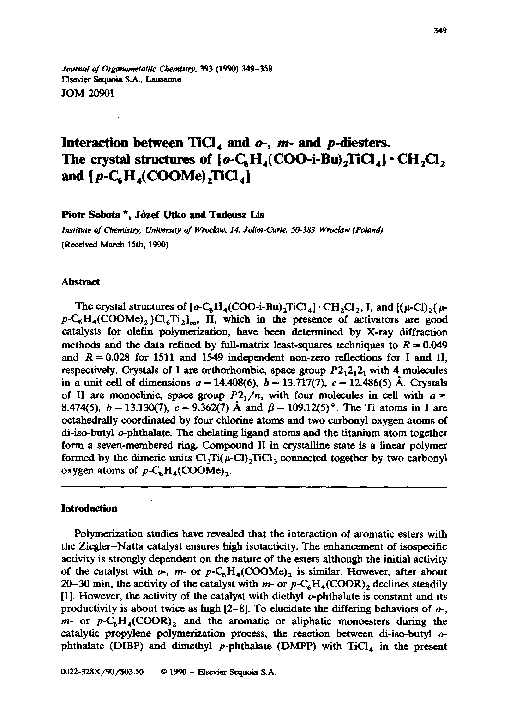 (PDF) Interaction between TiCl4 and o-, m- and p-diesters. The crystal ...