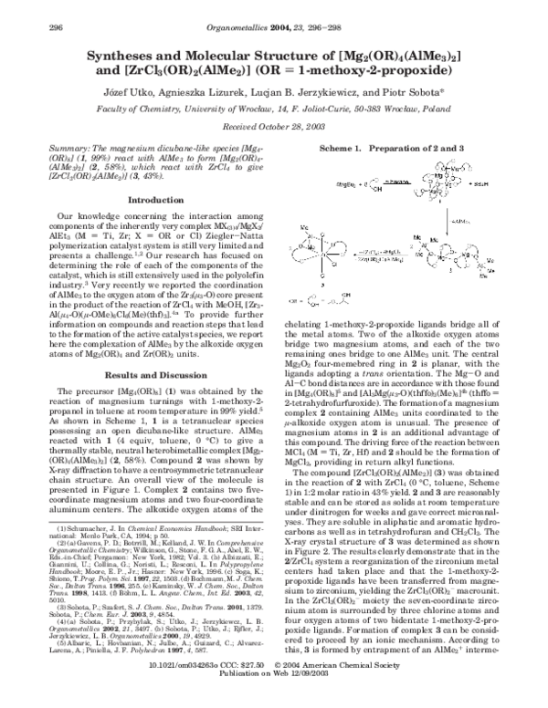 (PDF) Syntheses and molecular structure of Mg-2(OR)(4)(AlMe3)(2) and ...