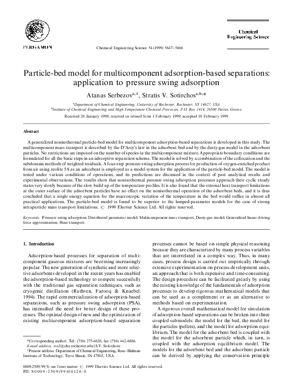 (PDF) Particle-bed model for multicomponent adsorption-based separations: application to ...