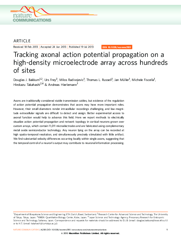 (PDF) Tracking axonal action potential propagation on a high-density microelectrode array across ...