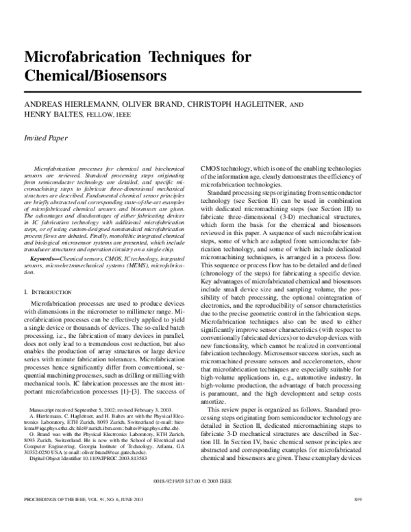 (PDF) Microfabrication techniques for chemical/biosensors