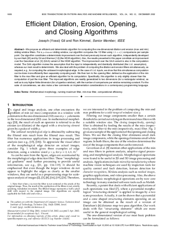 Pdf Efficient Dilation Erosion Opening And Closing Algorithms