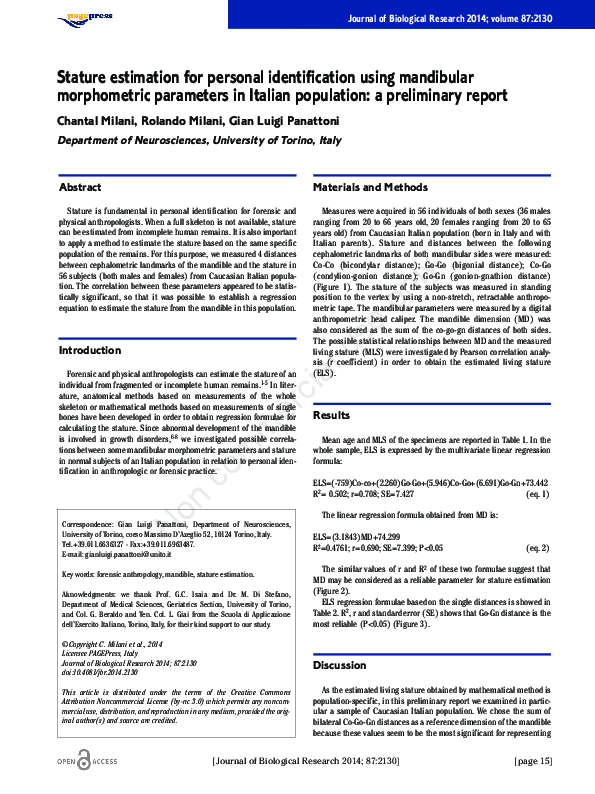 Pdf Mandibular Parameters For Stature Estimation