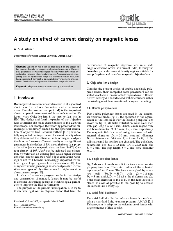 (PDF) A study on effect of current density on magnetic lenses