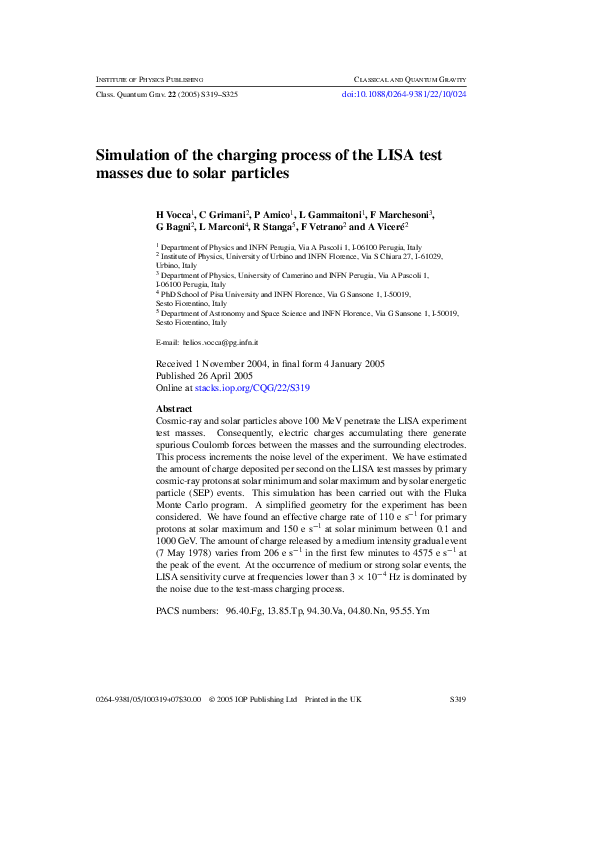 (PDF) Simulation of the charging process of the LISA test masses due to ...