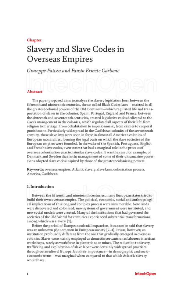 (PDF) SLAVERY AND SLAVE CODES IN OVERSEAS EMPIRES