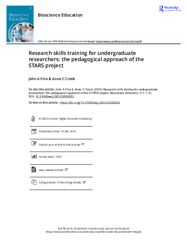 (PDF) Research skills training for undergraduate researchers: the ...