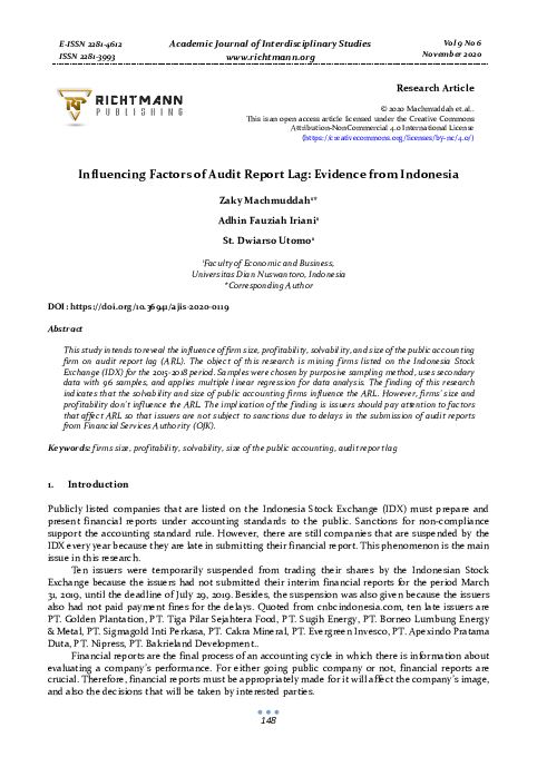 (PDF) Influencing Factors of Audit Report Lag: Evidence from Indonesia