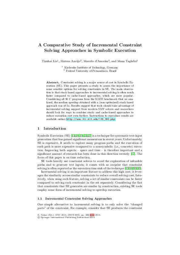 (PDF) A Comparative Study of Incremental Constraint Solving Approaches in Symbolic Execution ...