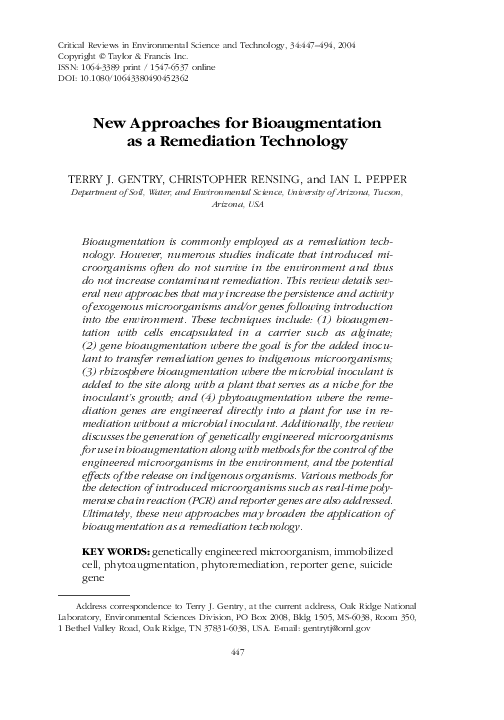 (PDF) New approaches for bioaugmentation as a remediation technology