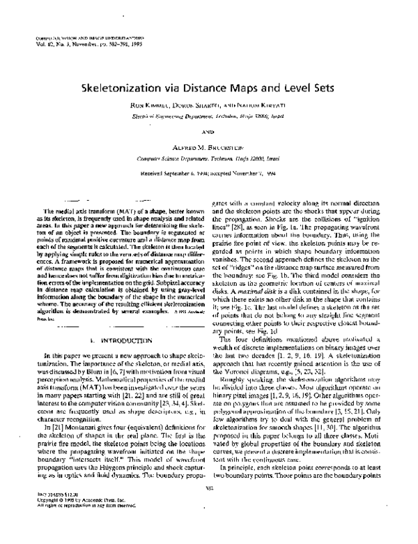 (PDF) Skeletonization via Distance Maps and Level Sets