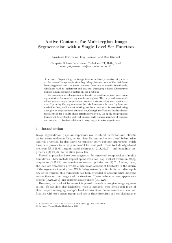 (PDF) Active Contours for Multi-region Image Segmentation with a Single Level Set Function