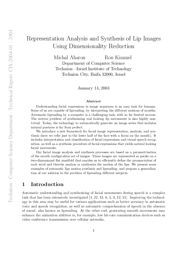 (PDF) Representation Analysis and Synthesis of Lip Images Using Dimensionality Reduction | Ron ...