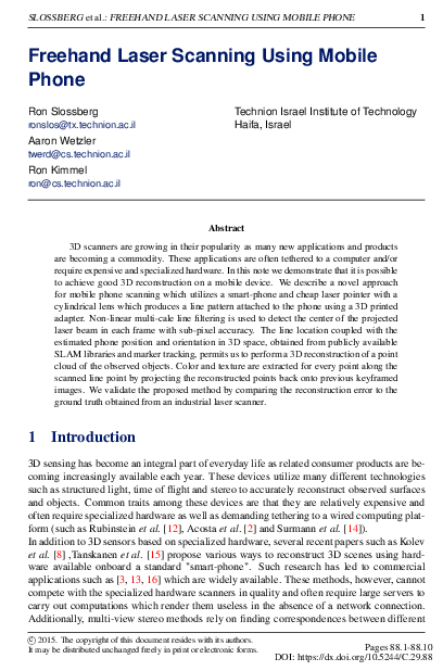 (PDF) Freehand Laser Scanning Using Mobile Phone