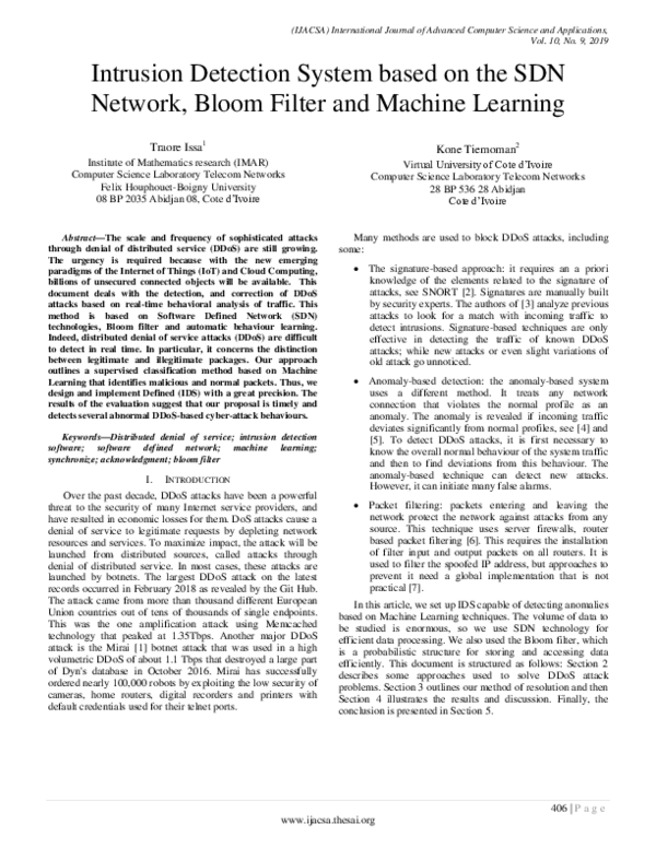 (PDF) Intrusion Detection System based on the SDN Network, Bloom Filter and Machine Learning