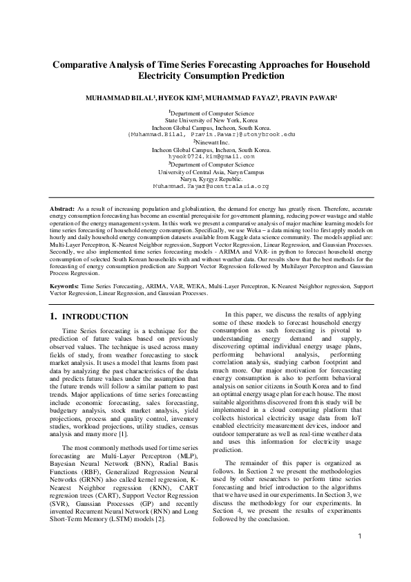 Pdf Comparative Analysis Of Time Series Forecasting Approaches For Household Electricity