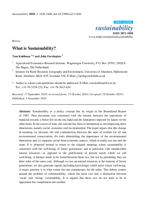 (PDF) What is Sustainability?