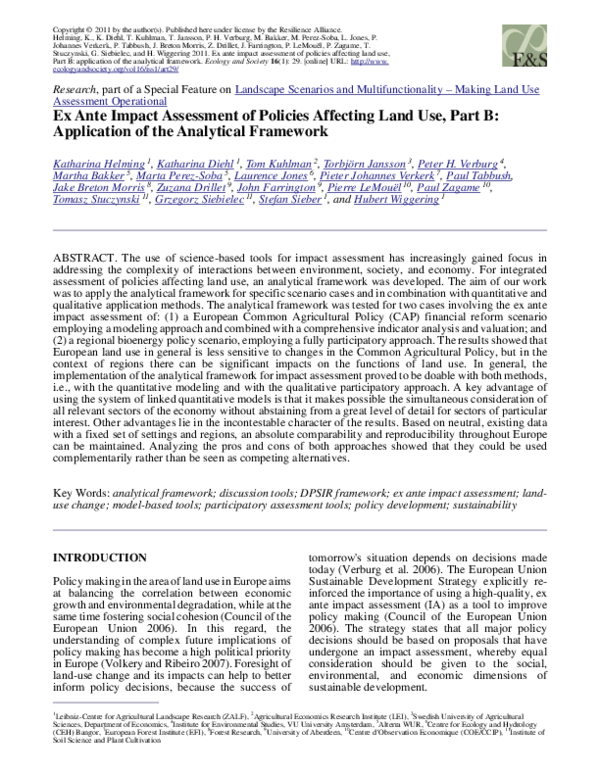 (PDF) Ex Ante Impact Assessment of Policies Affecting Land Use, Part B ...