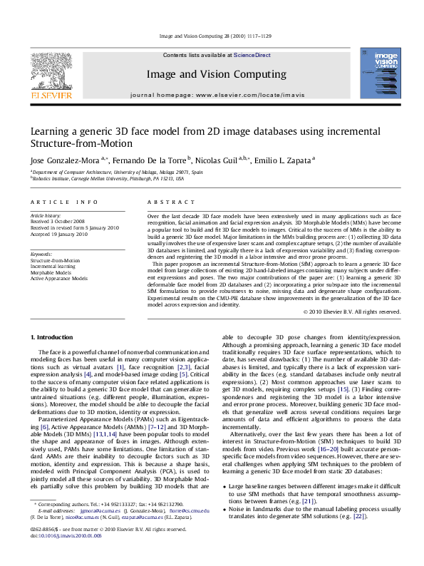 (PDF) Learning a generic 3D face model from 2D image databases using incremental Structure-from ...