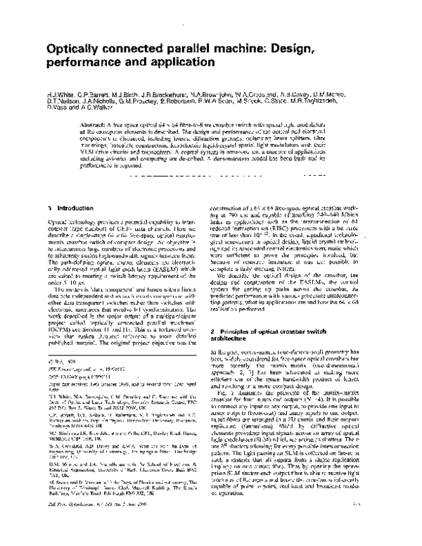 Pdf An Optically Connected Parallel Machine Design Performance And Application