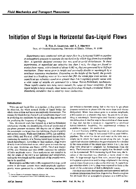 (PDF) Initiation of slugs in horizontal gas-liquid flows
