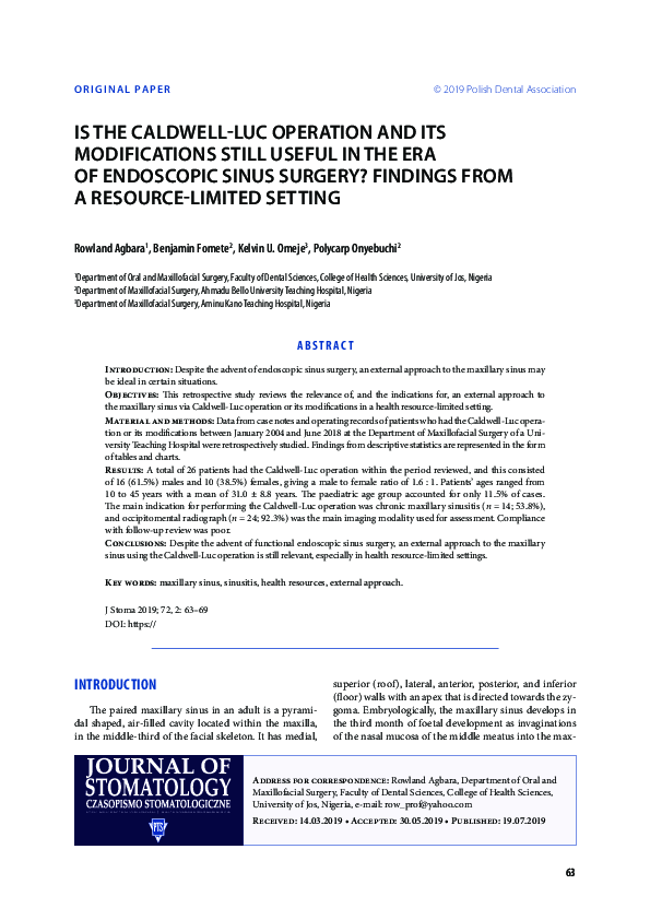 (PDF) Is the Caldwell-Luc operation and its modifications still useful ...