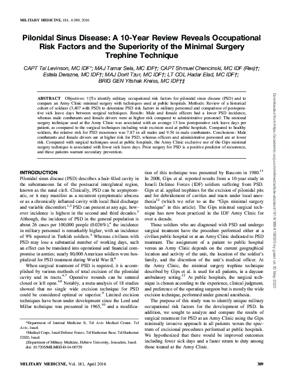 (PDF) Pilonidal Sinus Disease: A 10-Year Review Reveals Occupational ...