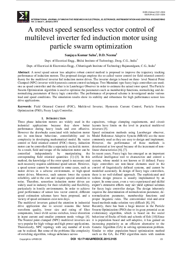(PDF) A robust speed sensorless vector control of multilevel inverter fed induction motor using ...