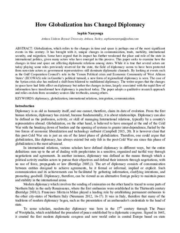 (PDF) How Globalization has Changed Diplomacy