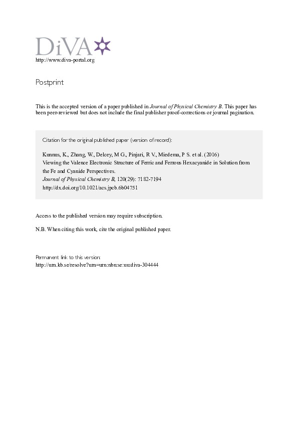 (PDF) Viewing the Valence Electronic Structure of Ferric and Ferrous ...