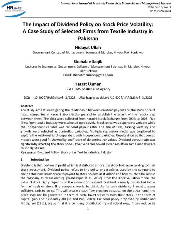 (PDF) The Impact of Dividend Policy on Stock Price Volatility: A Case Study of Selected Firms ...