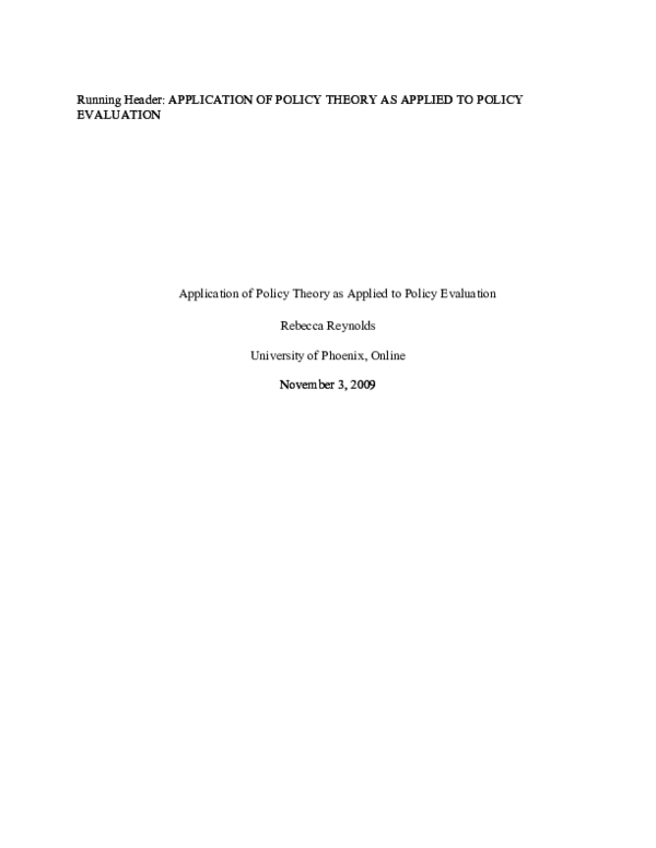 (DOC) Application of Policy Theory as Applied to Policy Evaluation
