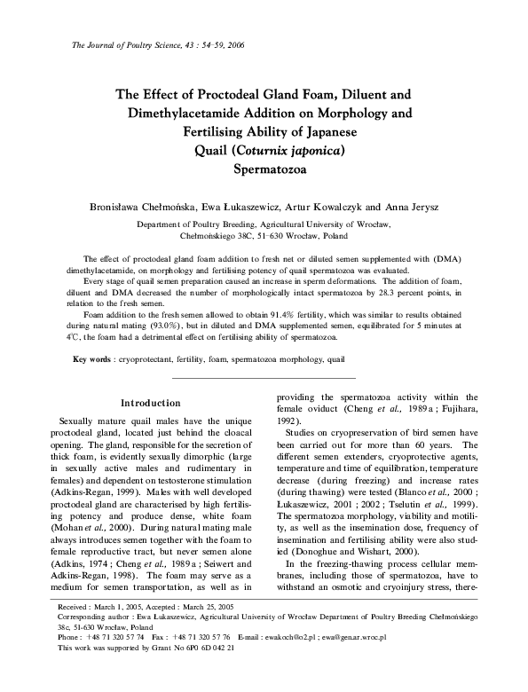 (PDF) The Effect of Proctodeal Gland Foam, Diluent and ...