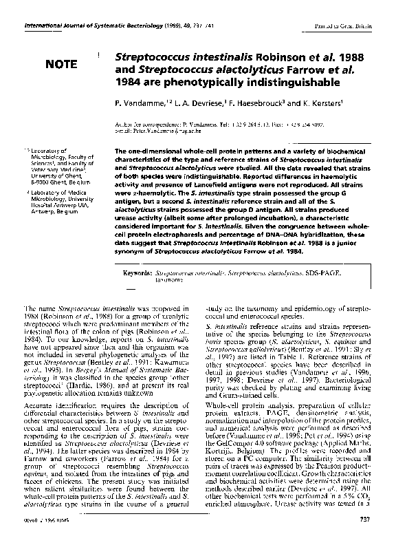 (PDF) Streptococcus intestinalis Robinson et al. 1988 and Streptococcus ...